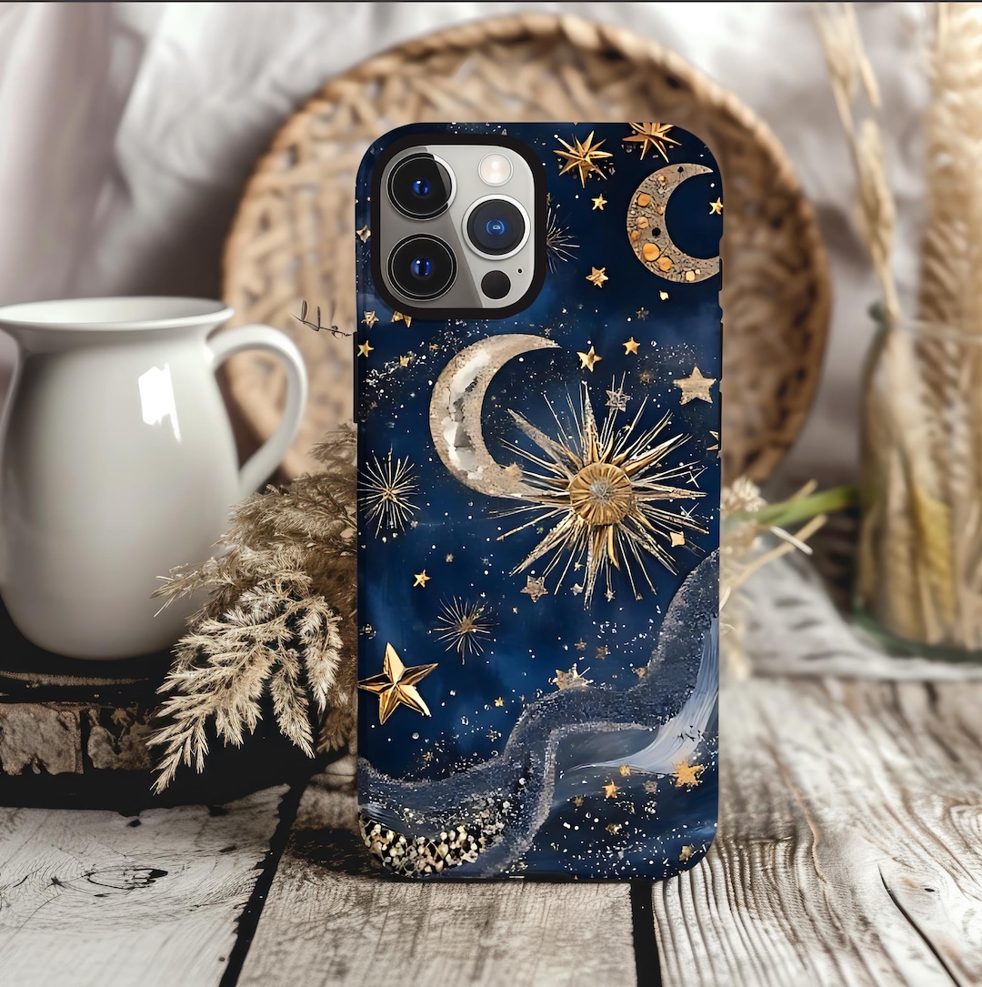 Blue Celestial Phone Case, Moon Star Sky Design, Unique Phone Case ...