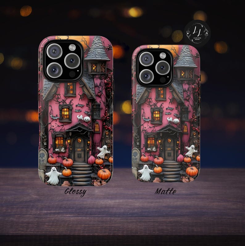 Spooky Haunted House Phone Case: Pink Goth Halloween Design - Etsy