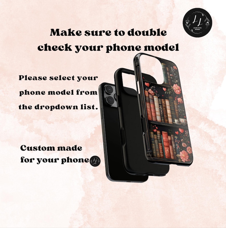 Vintage Library Bookshelf Phone Case, Elegant Floral Bookish, Book ...