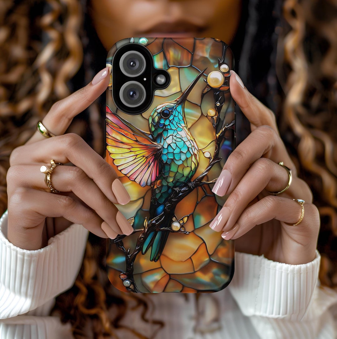 Stained Glass Hummingbird Phone Case, Elegant Floral Design for iPhone ...