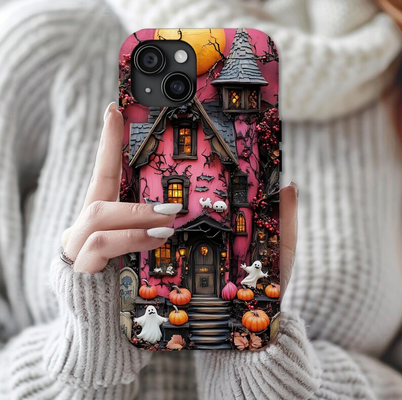 Spooky Haunted House Phone Case: Pink Goth Halloween Design - Etsy