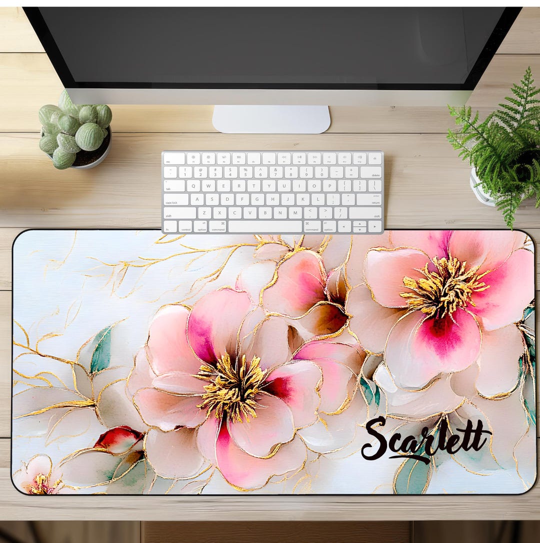 Personalized Desk Mat, Custom Name Wildflower Faux Stained Glass ...