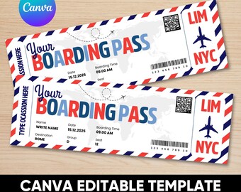 Editable Boarding Pass Template, Printable Personalized Airline Ticket ...