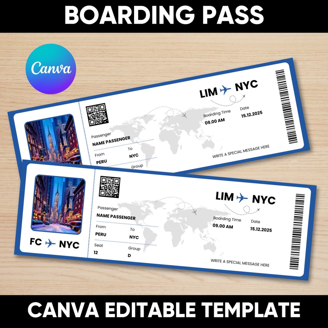 Editable Boarding Pass Template, Printable Personalized Airline Ticket ...