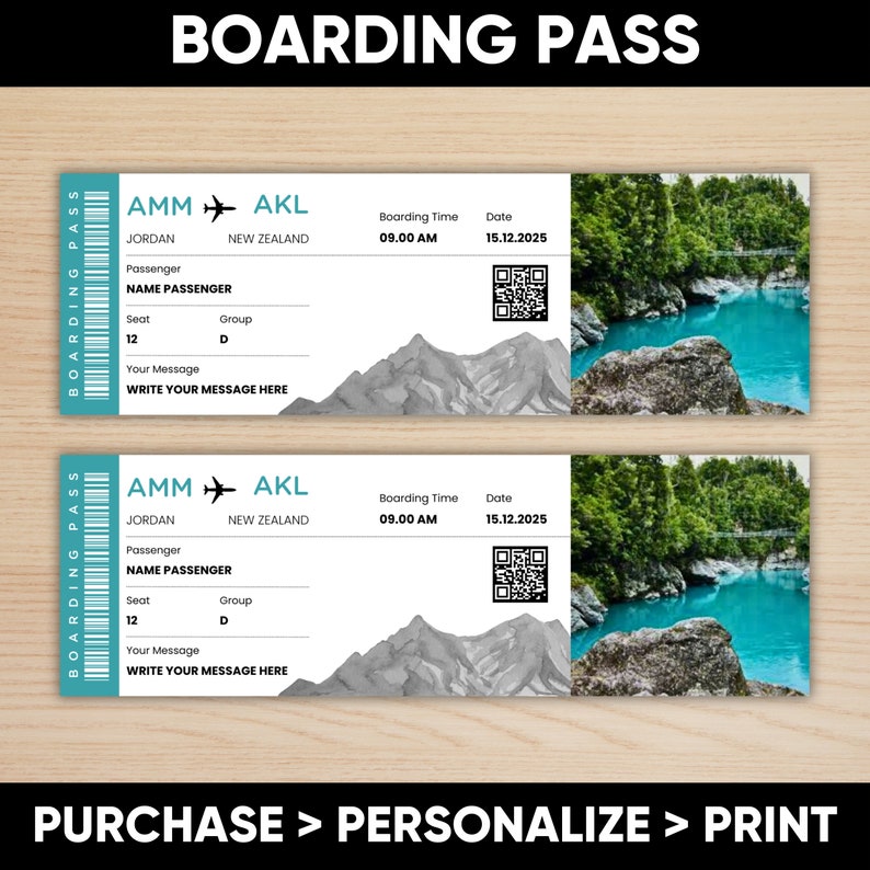 Editable Boarding Pass Template, Printable Personalized Airline Ticket ...