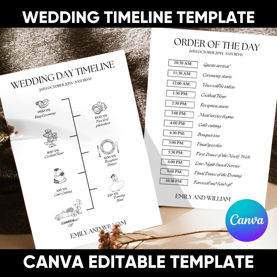Wedding Day Timeline Template, Wedding Day Schedule, Small Printable ...