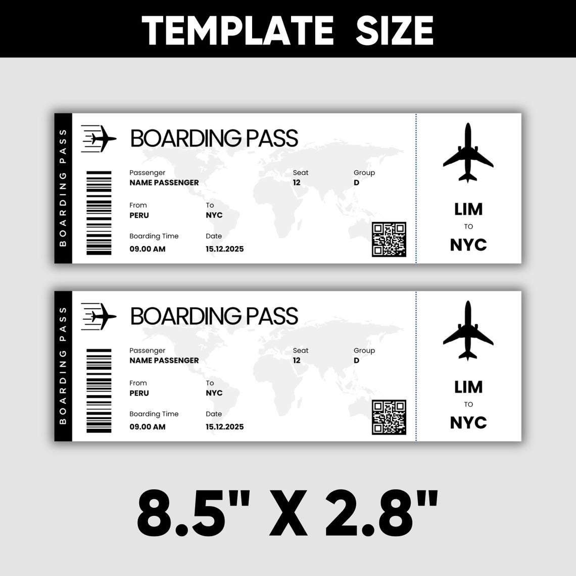 Editable Boarding Pass Template, Printable Personalized Airline Ticket ...