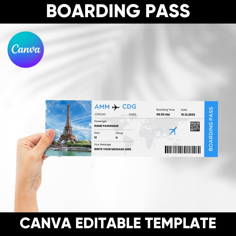 Editable Boarding Pass Template, Printable Personalized Airline Ticket ...