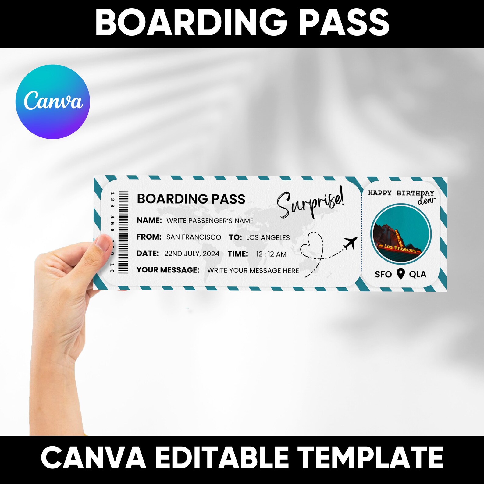 Editable Boarding Pass Template, Printable Personalized Airline Ticket ...