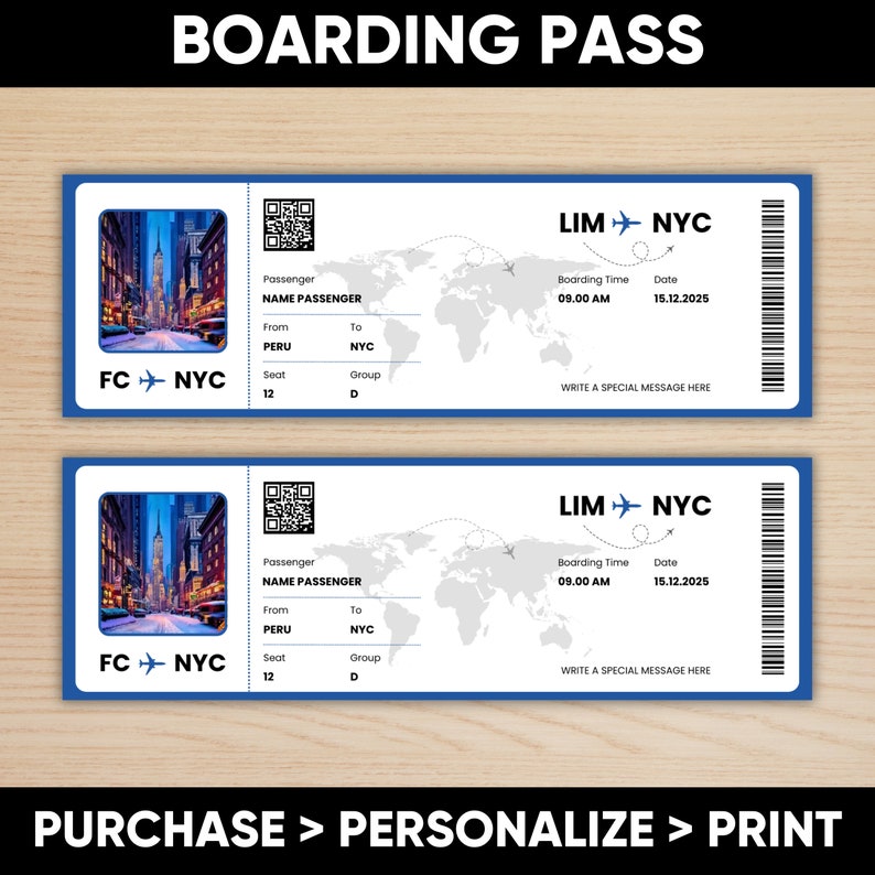 Editable Boarding Pass Template, Printable Personalized Airline Ticket ...