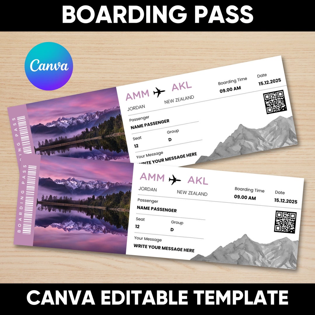 Editable Boarding Pass Template, Printable Personalized Airline Ticket ...