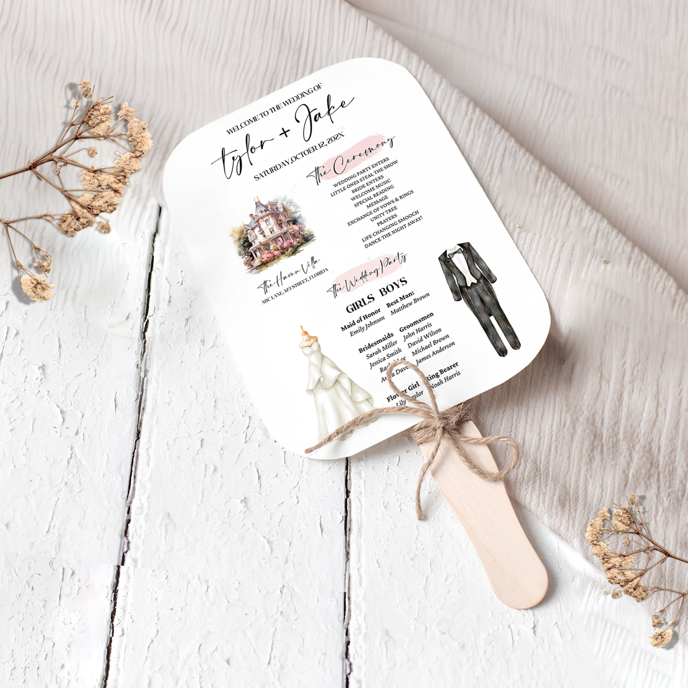 Infographic Wedding Program Fan Template, Wedding Day Timeline Program ...