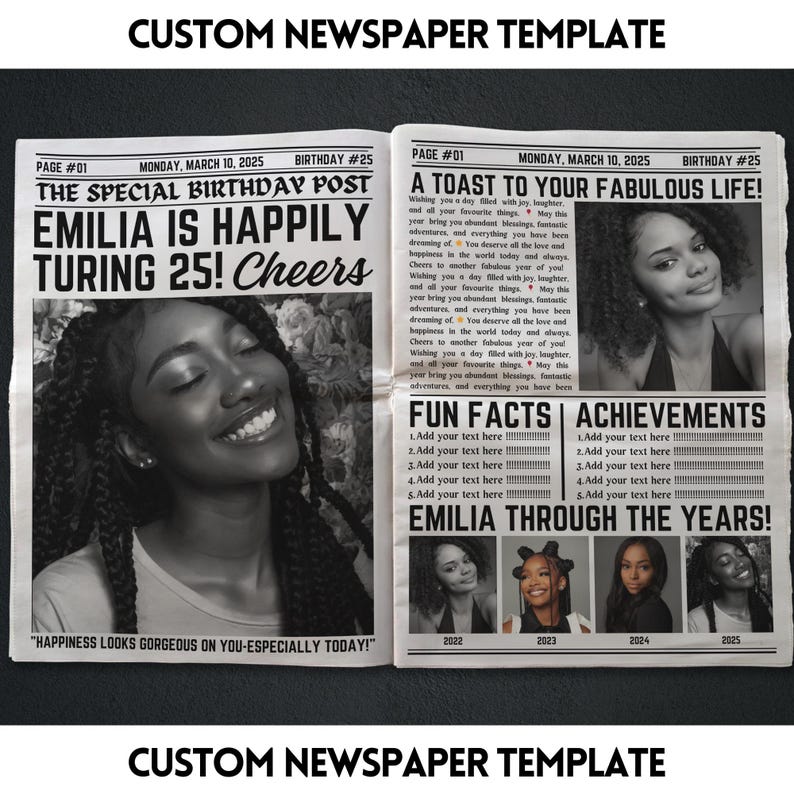 Canva Birthday Party Invite Newspaper Template, Birthday Newspaper for ...