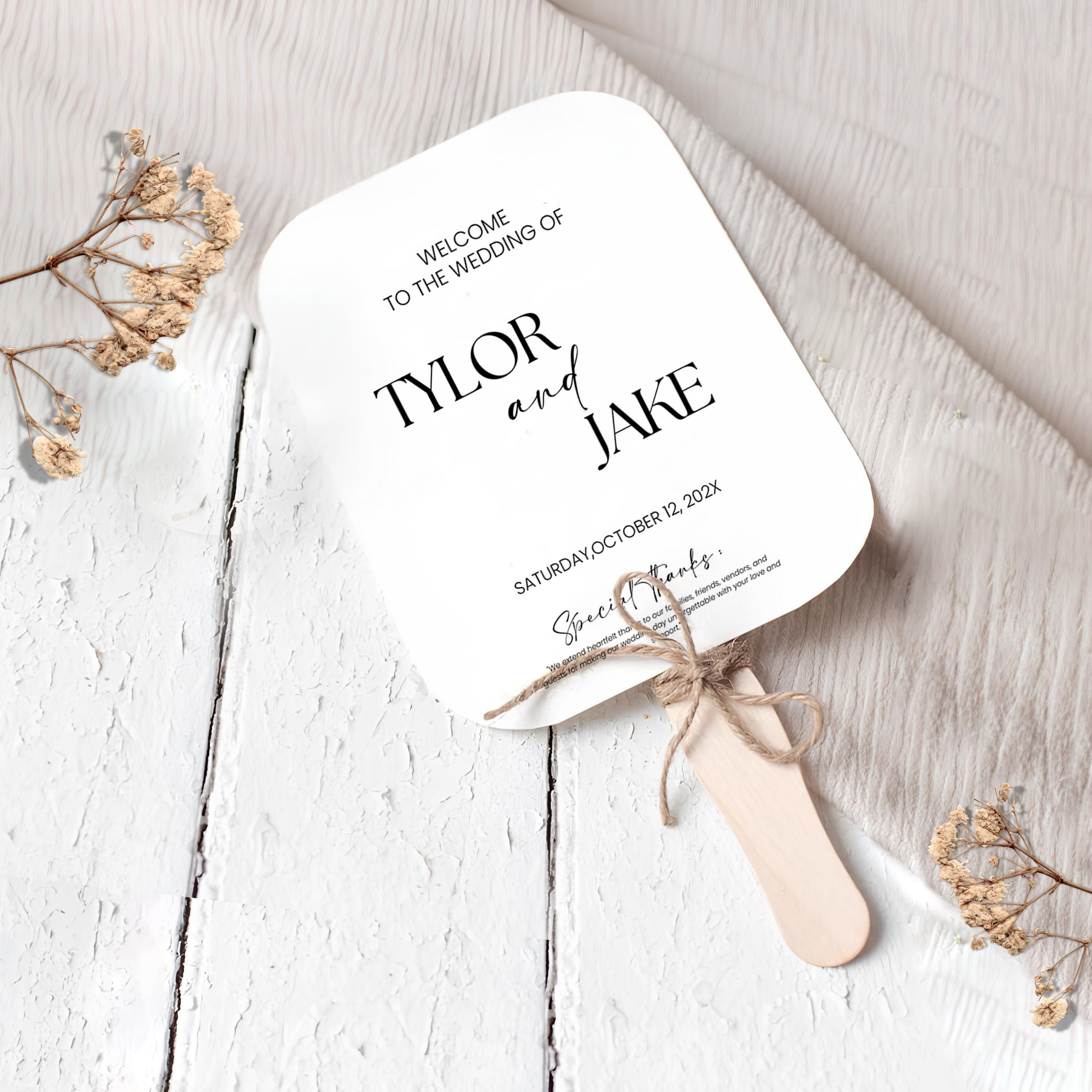 Minimal Wedding Program Fan, Printable Program Fan Template, Wedding ...