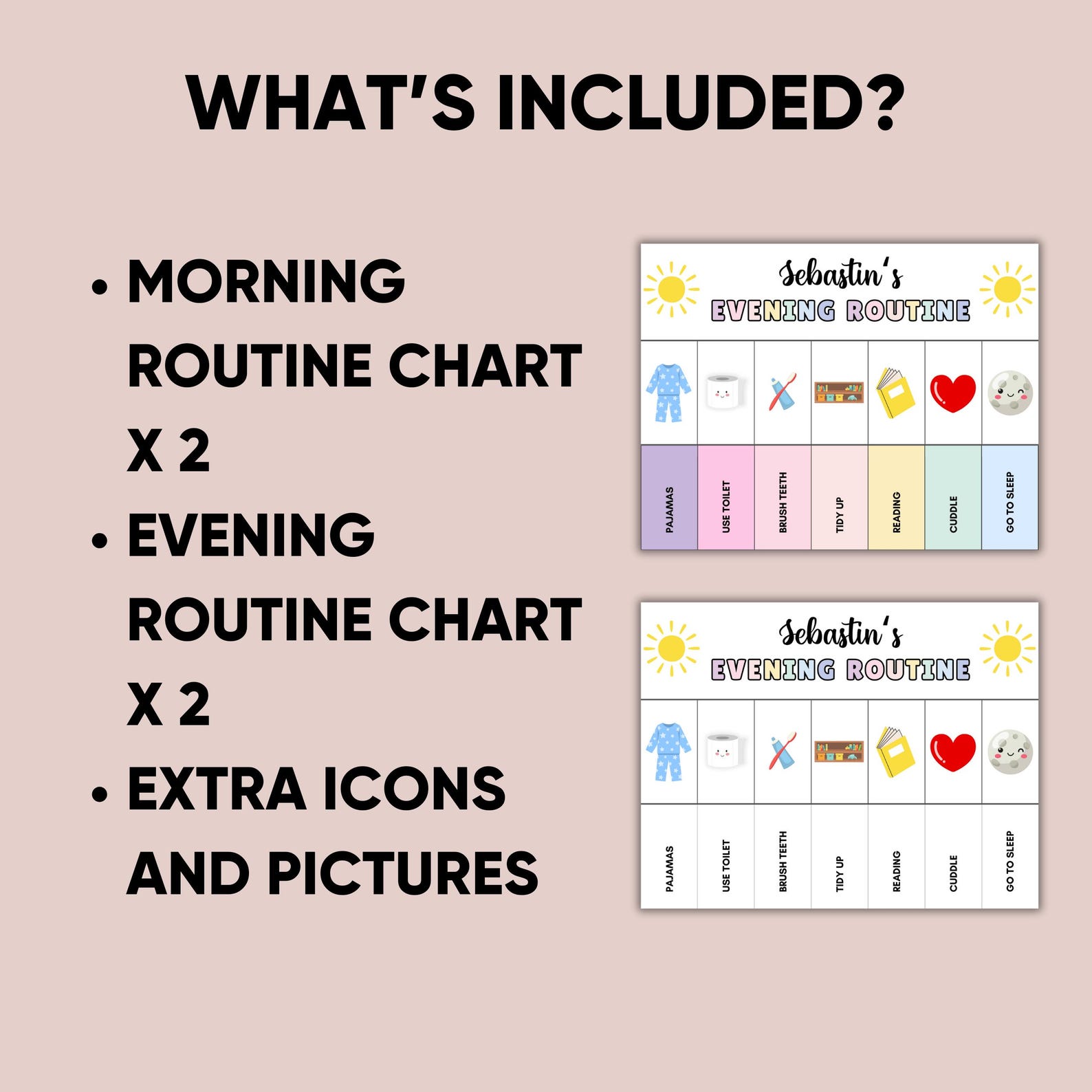 Kids Flip Routine Chart Editable Printable, Morning Evening Bedtime ...