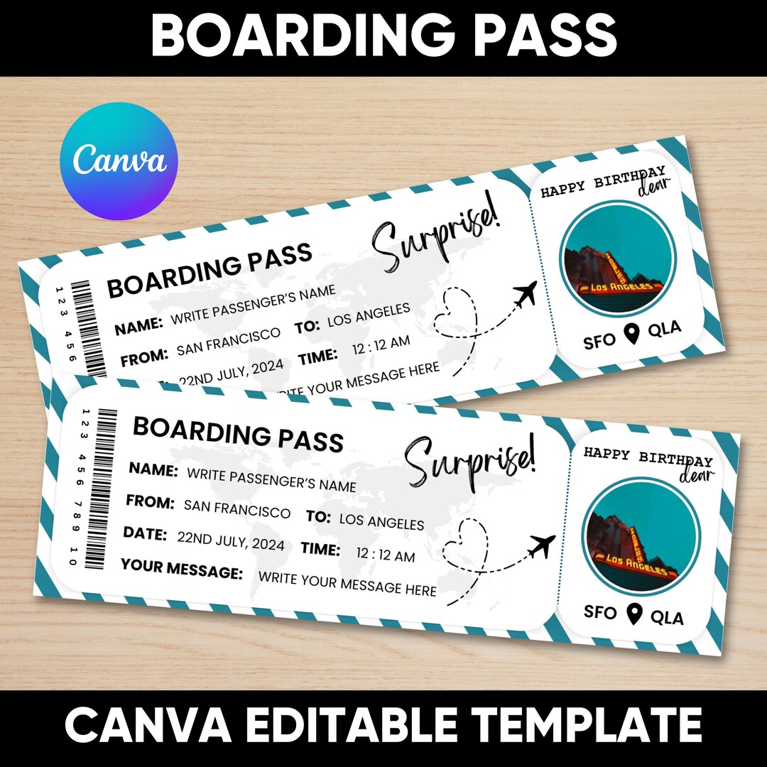 Editable Boarding Pass Template, Printable Personalized Airline Ticket ...