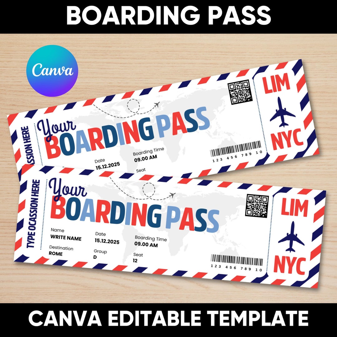Editable Boarding Pass Template, Printable Personalized Airline Ticket ...