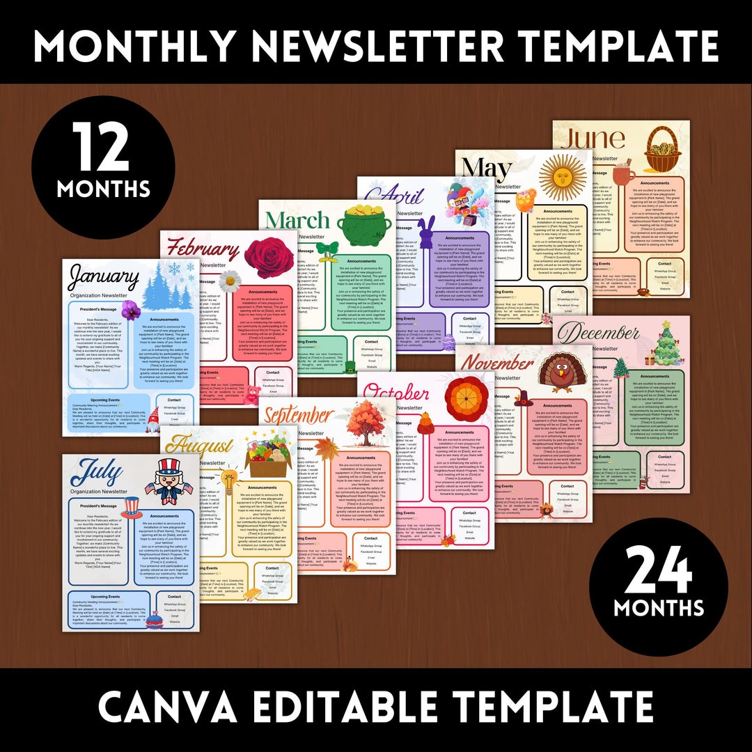 24 Pages HOA Monthly Newsletter Bundle Template, Community Newsletter ...