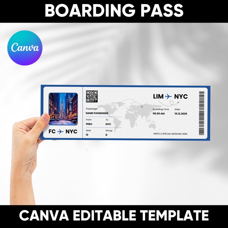 Editable Boarding Pass Template Printable Personalized Airline Ticket 4227