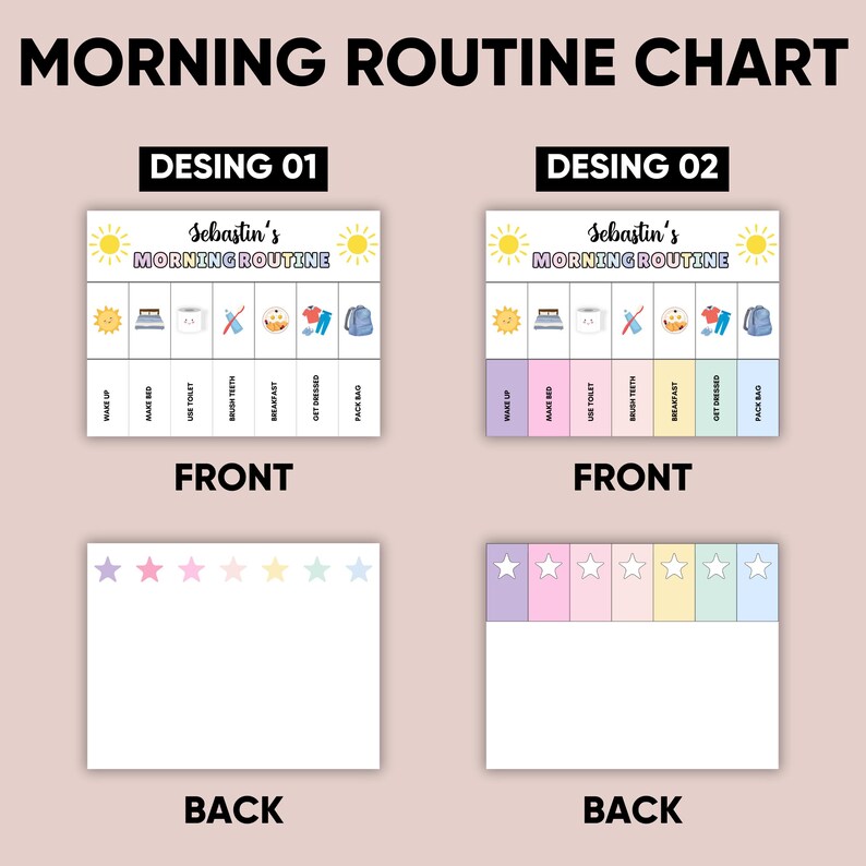 Kids Flip Routine Chart Editable Printable, Morning Evening Bedtime ...