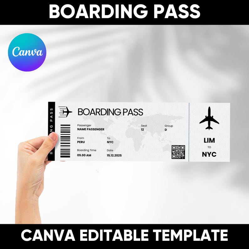 Editable Boarding Pass Template, Printable Personalized Airline Ticket ...