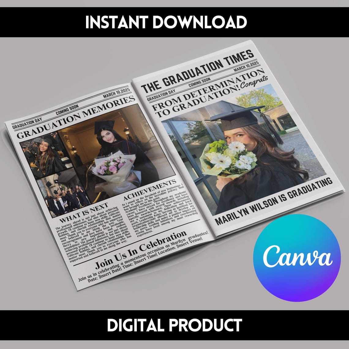 Canva Graduation Newspaper Template, Large Newspaper Template, Senior ...
