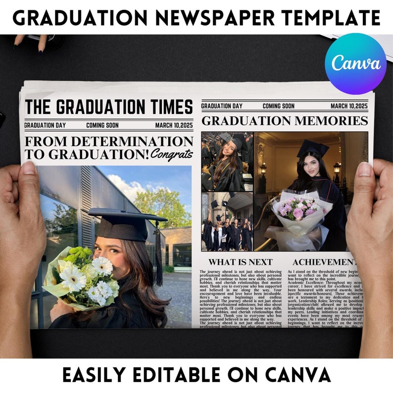 Canva Graduation Newspaper Template, Large Newspaper Template, Senior ...