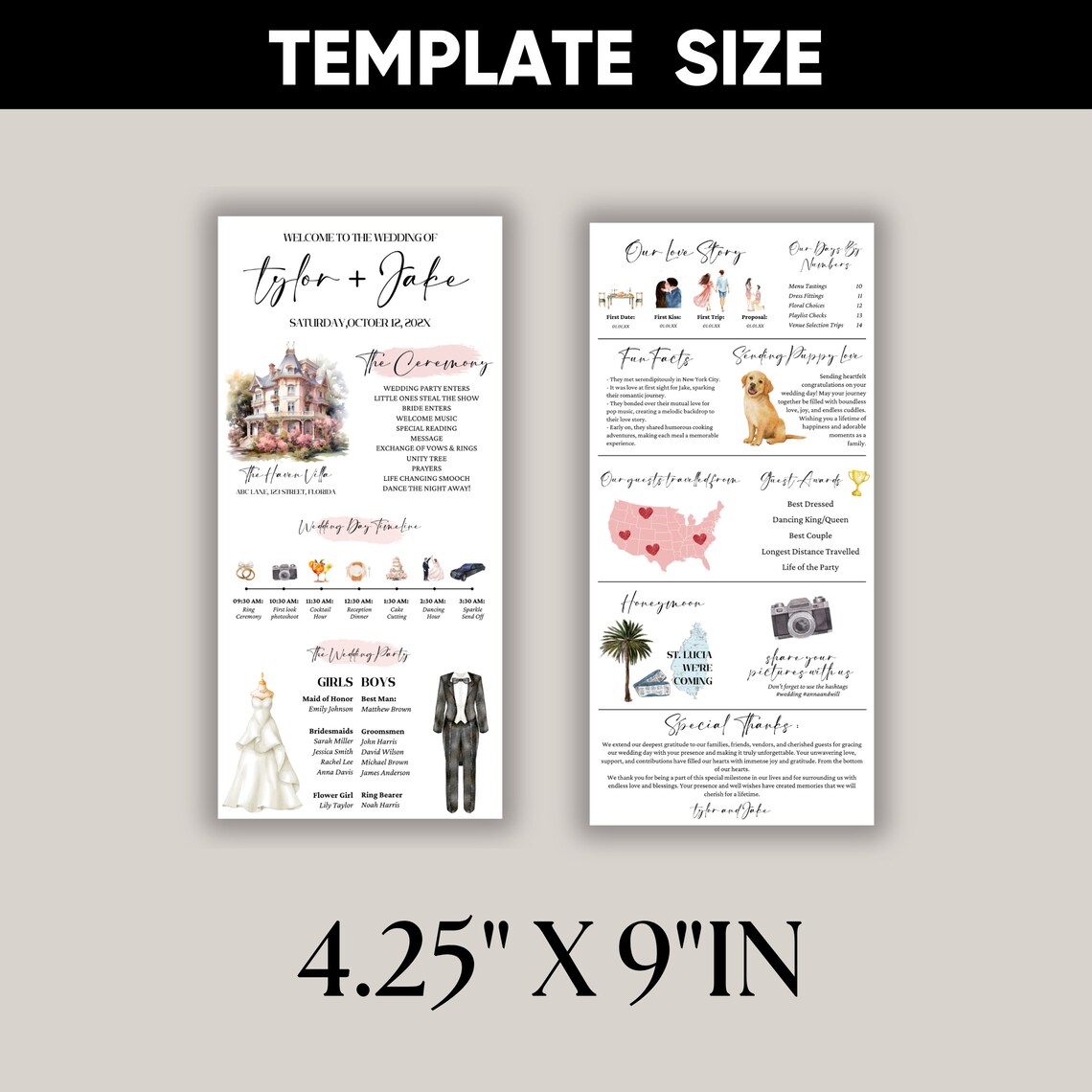 Infographic Wedding Program Template, Wedding Day Timeline Program Card ...