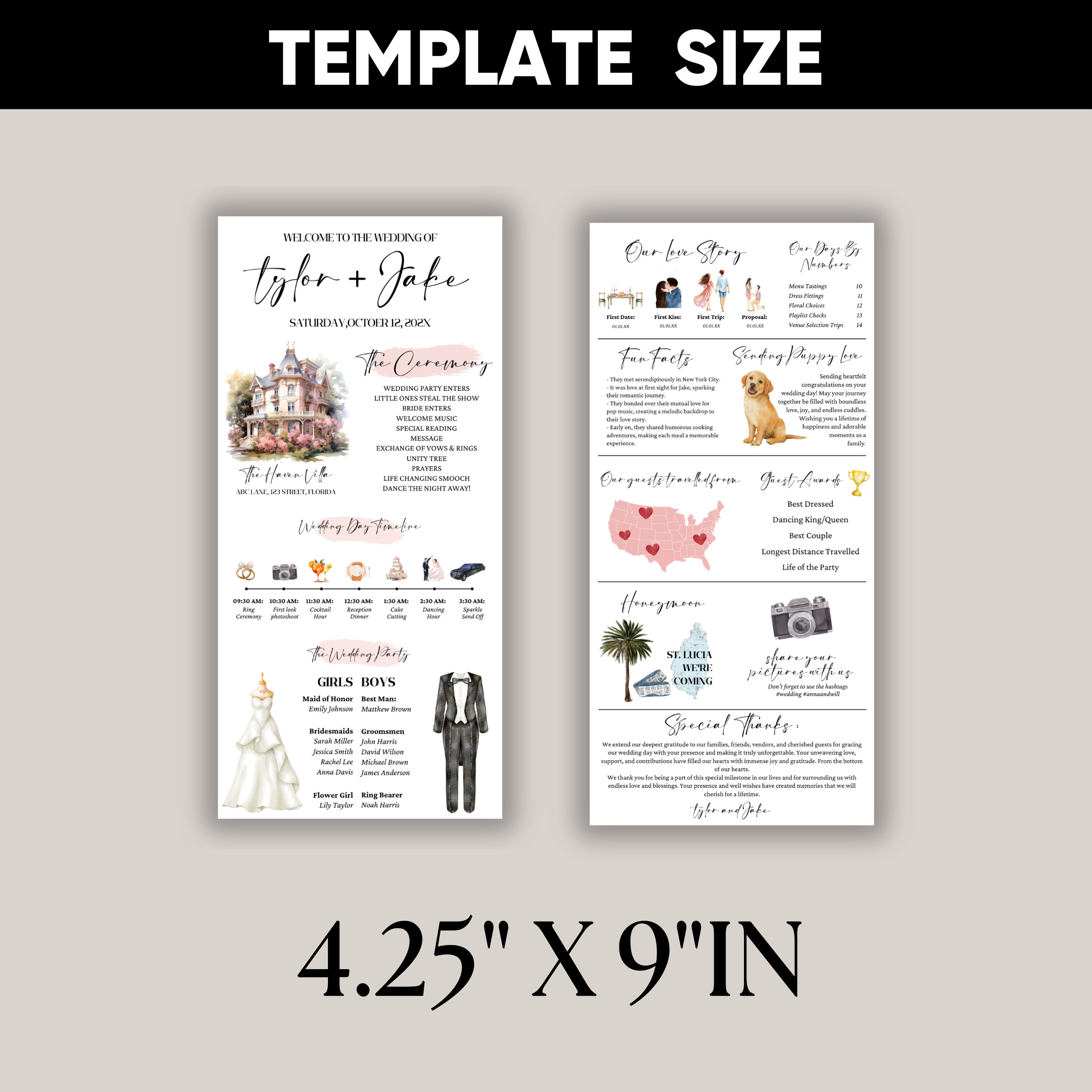 Infographic Wedding Program Template, Wedding Day Timeline Program Card ...