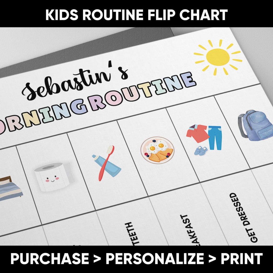 Kids Flip Routine Chart Editable Printable, Morning Evening Bedtime ...