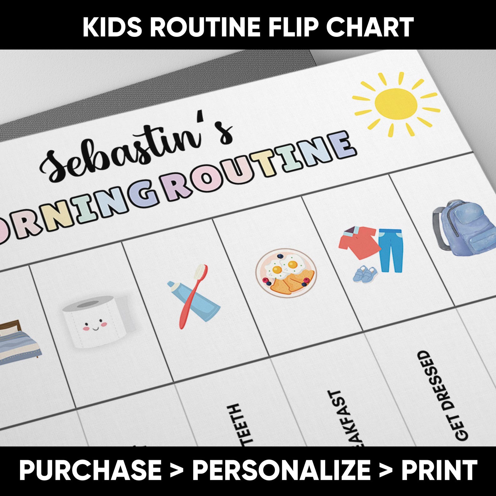 Kids Flip Routine Chart Editable Printable, Morning Evening Bedtime ...