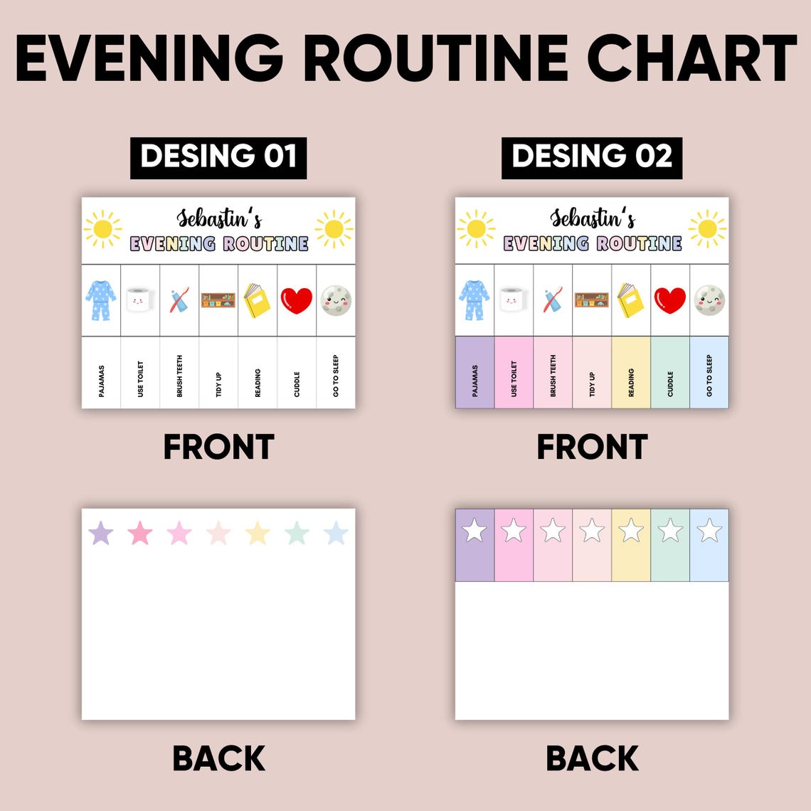 Kids Flip Routine Chart Editable Printable, Morning Evening Bedtime ...
