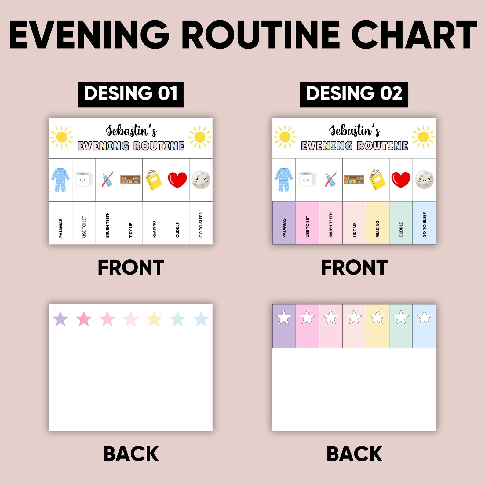 Kids Flip Routine Chart Editable Printable, Morning Evening Bedtime ...