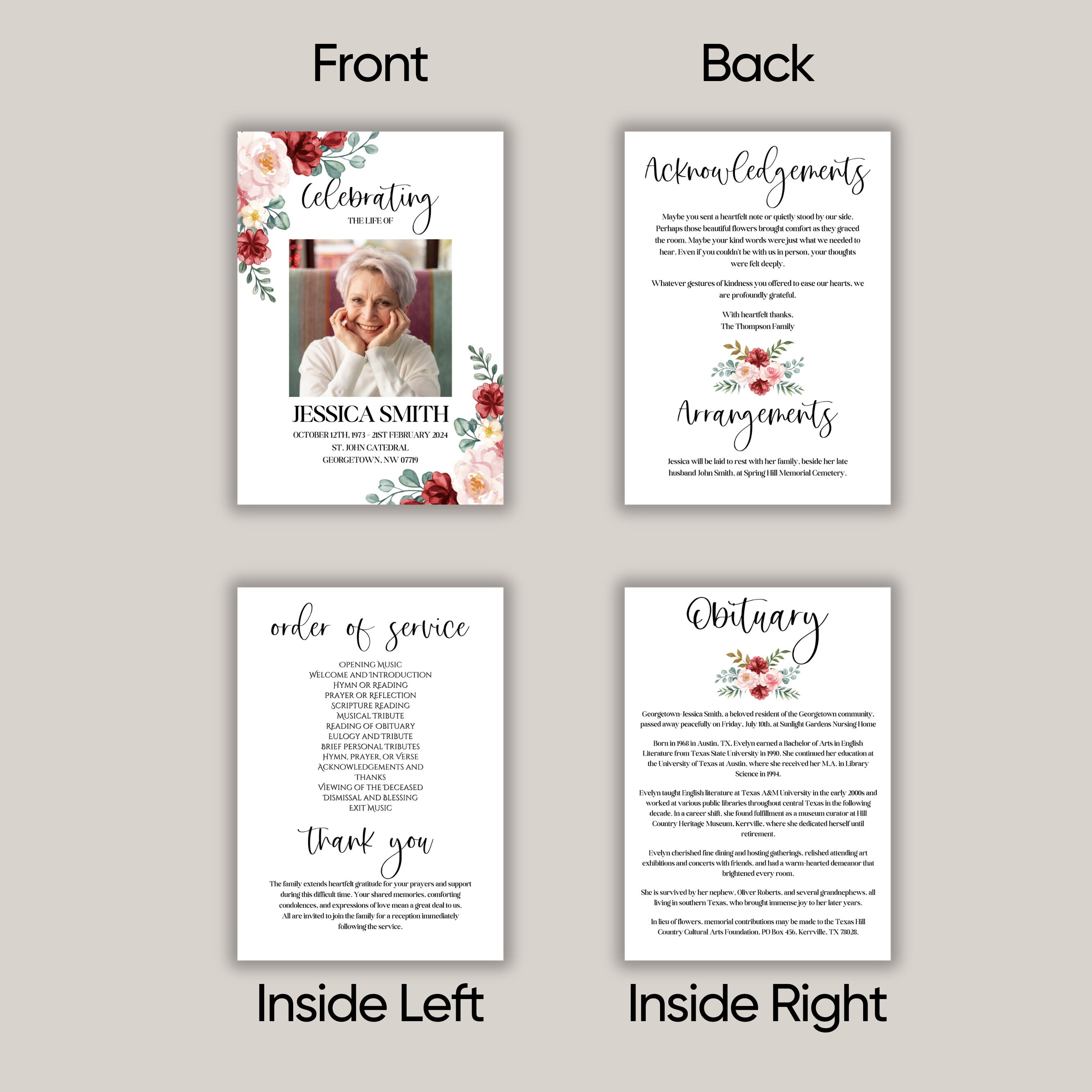 Editable Funeral Program Template, Floral Memorial Program, Pink Floral ...