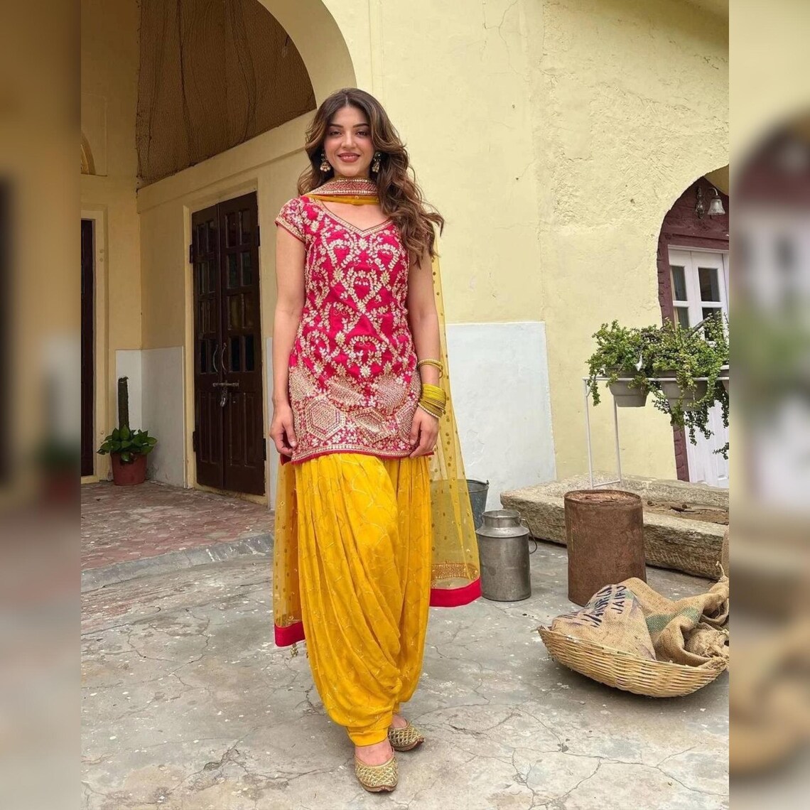 Punjabi Wedding Wear Vichitra Silk Patiala Suit for Ethic Indian Wear ...