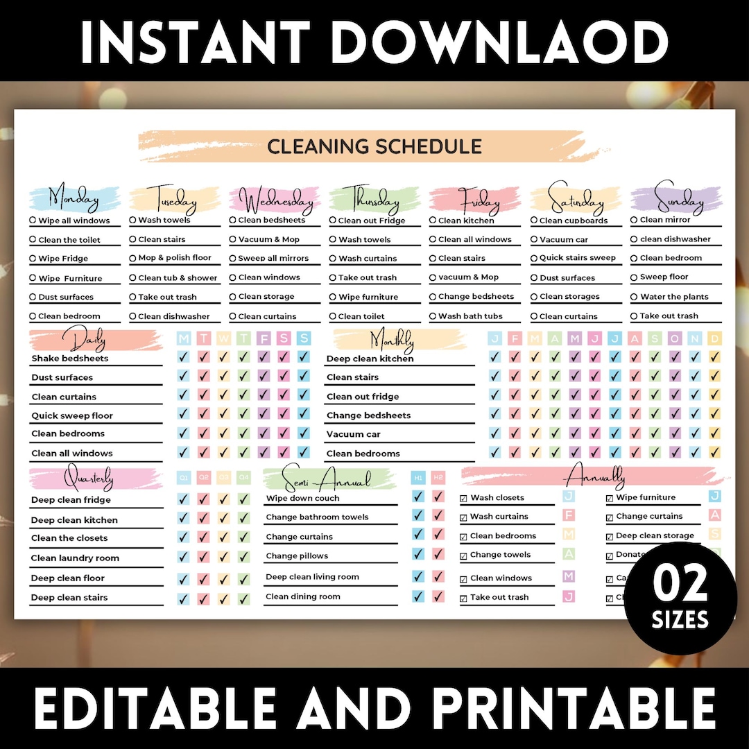 EDITABLE Cleaning Planner, Cleaning Schedule Checklist, ADHD Cleaning ...