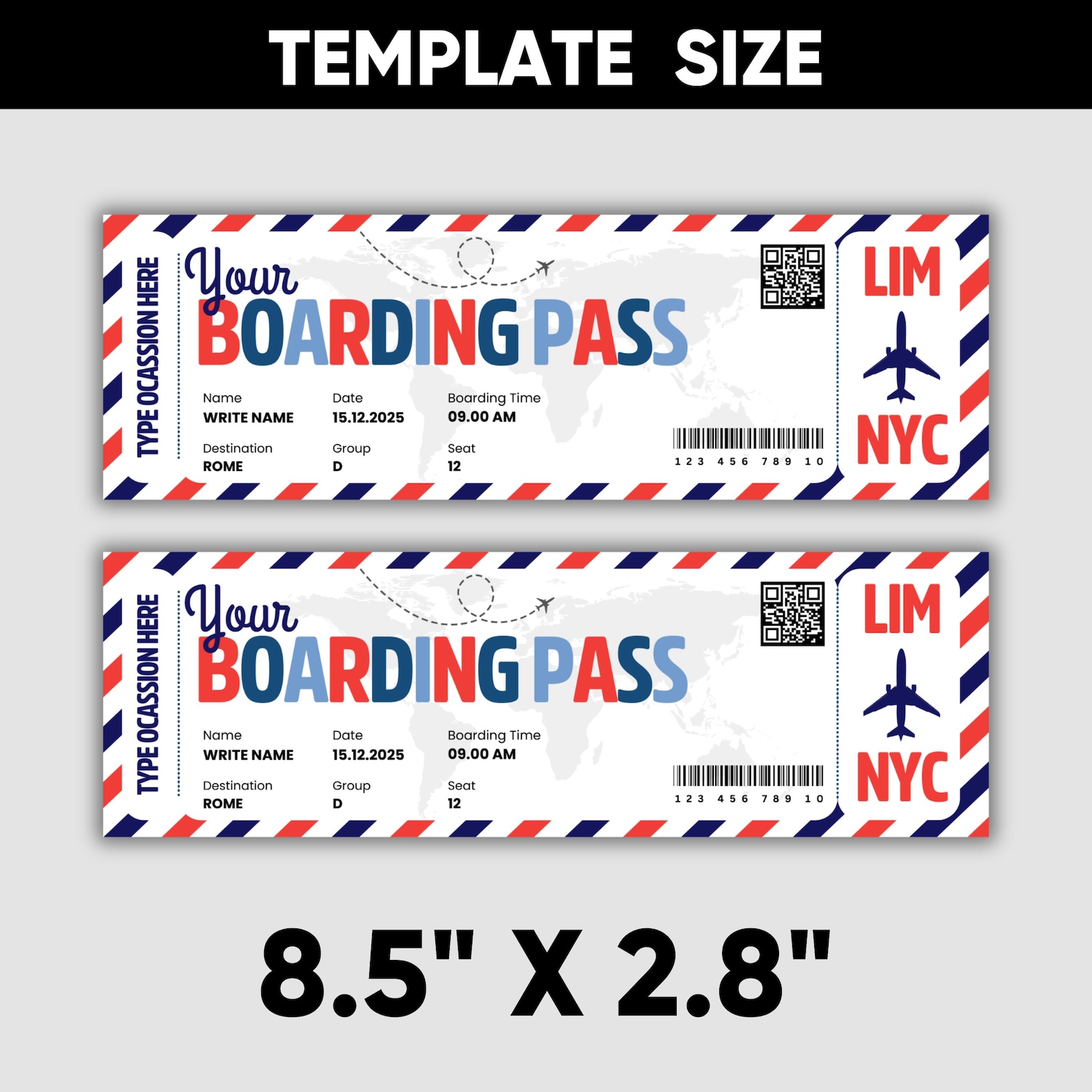 Editable Boarding Pass Template, Printable Personalized Airline Ticket ...