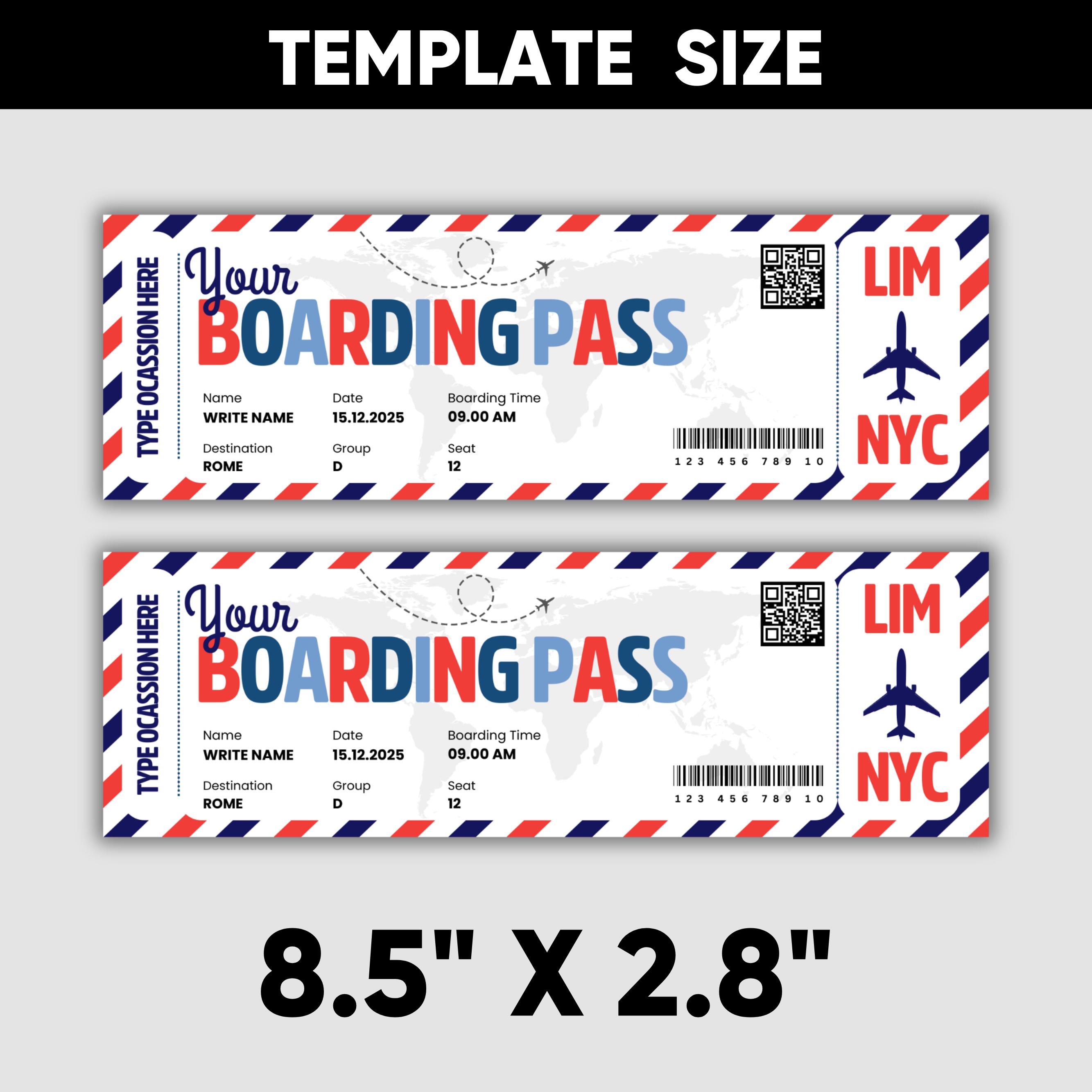 Editable Boarding Pass Template, Printable Personalized Airline Ticket ...