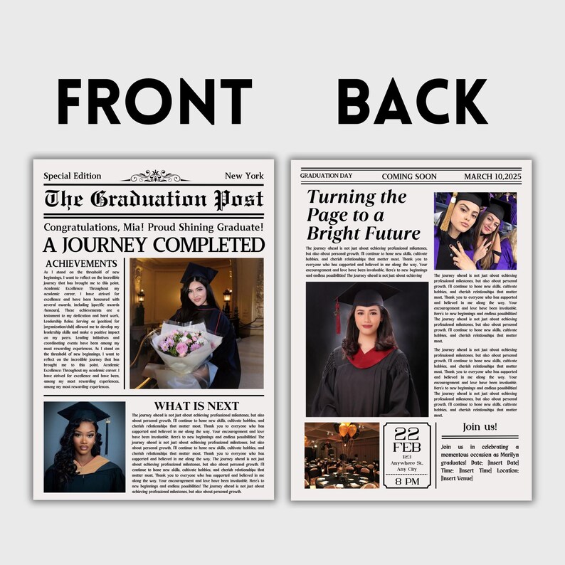 Canva Graduation Party Invite Newspaper Template, Large Editable ...
