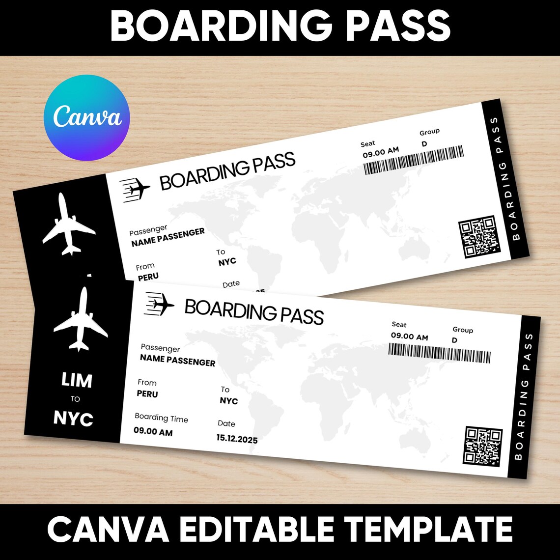 Editable Boarding Pass Template, Printable Personalized Airline Ticket ...
