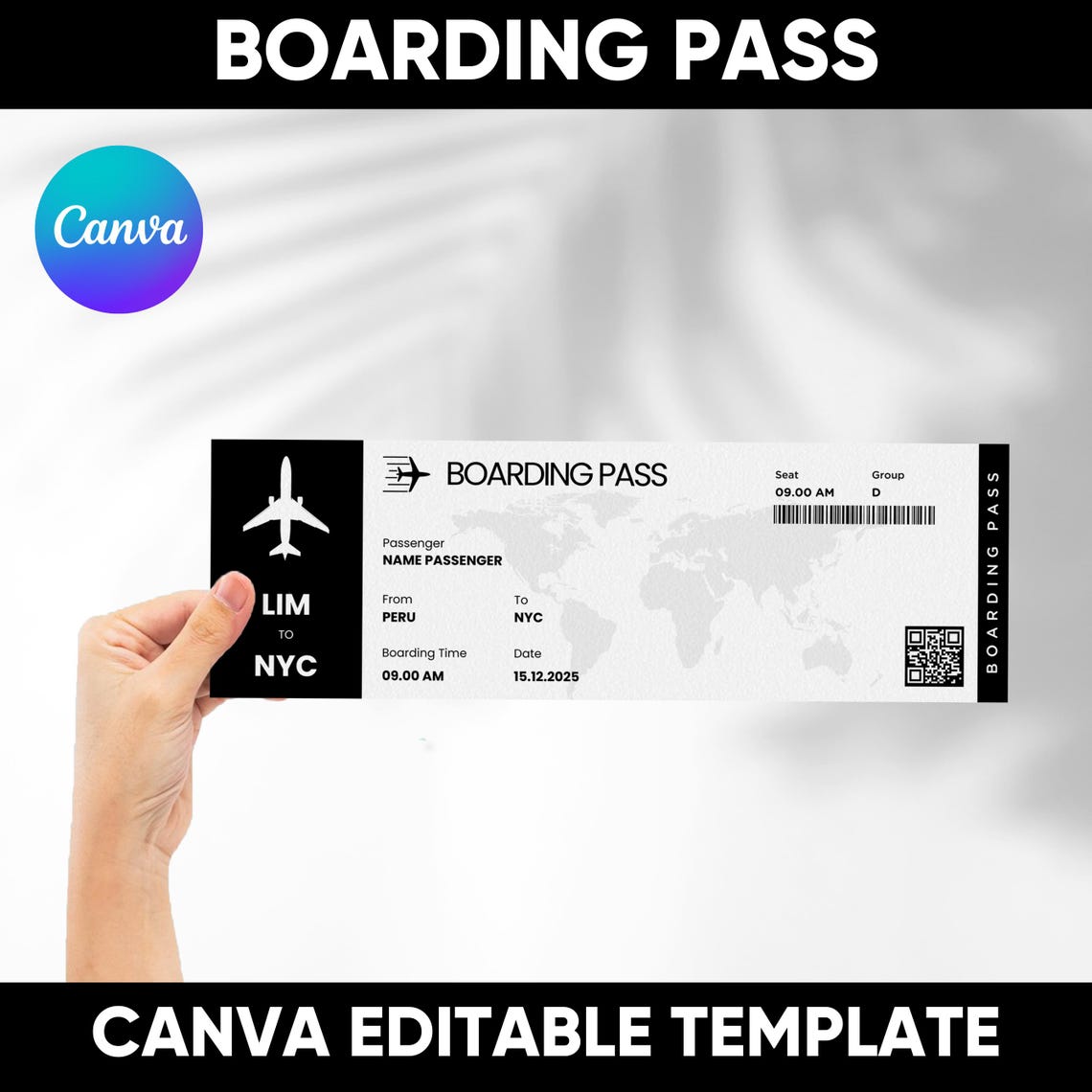 Editable Boarding Pass Template, Printable Personalized Airline Ticket ...