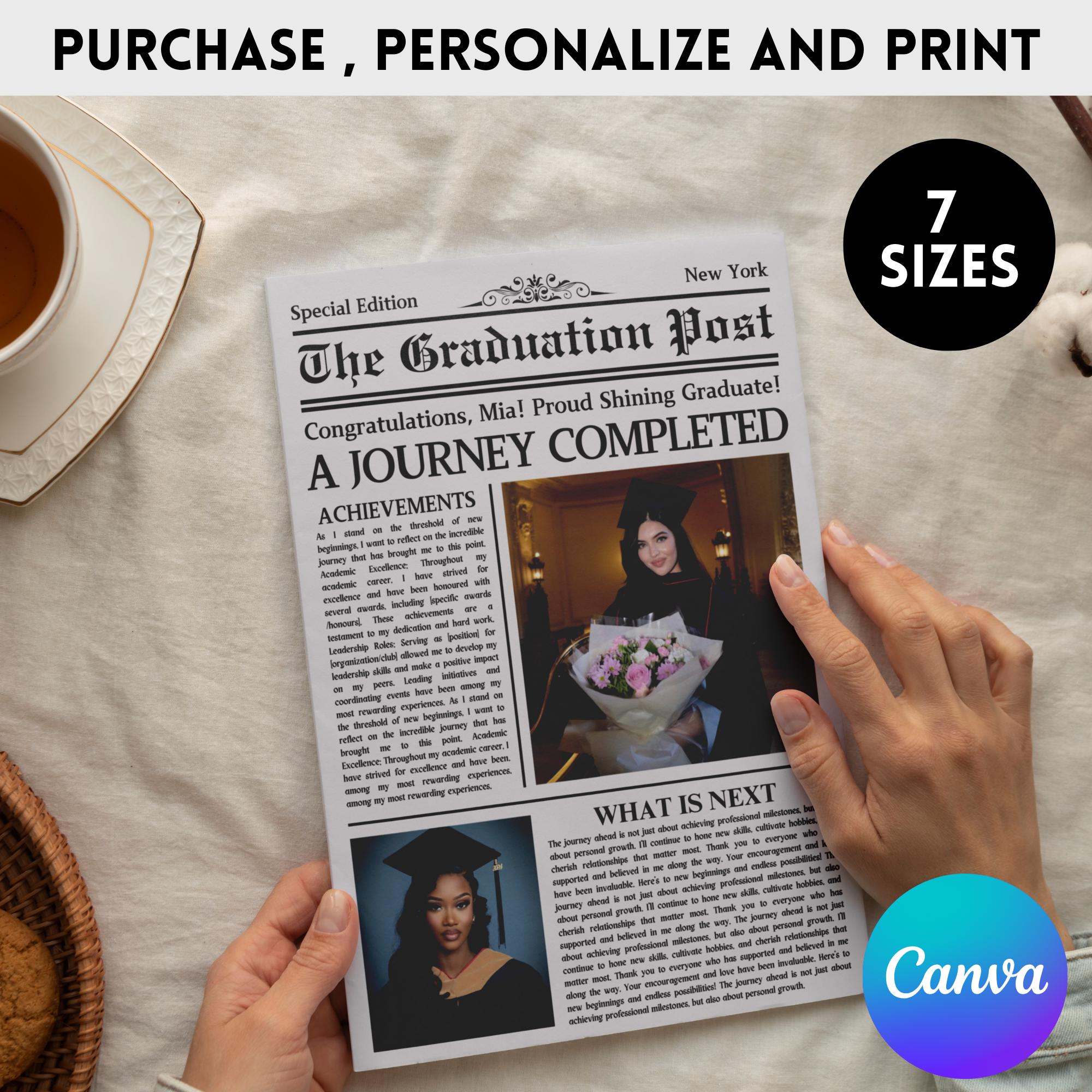 Canva Graduation Party Invite Newspaper Template, Large Editable ...