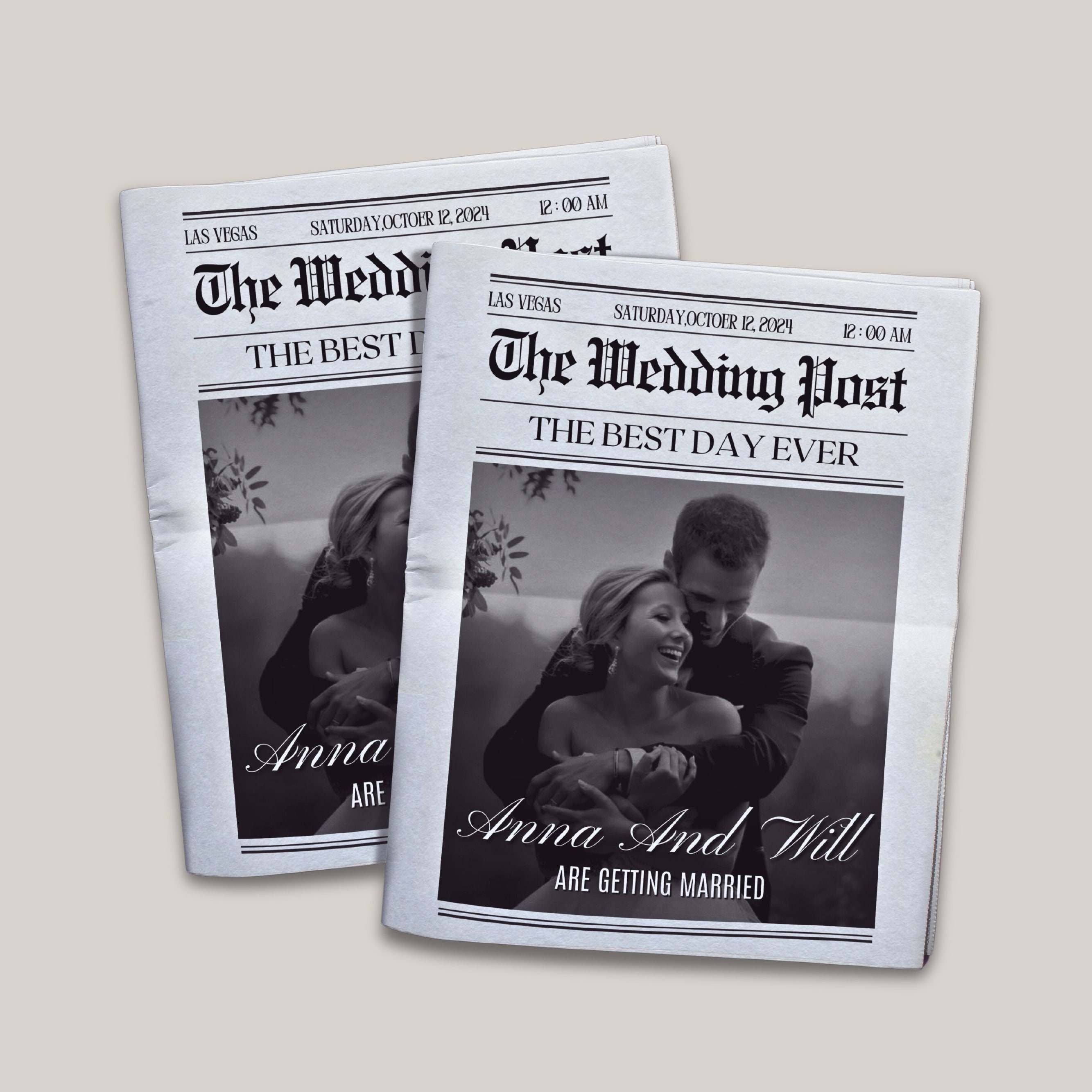 Wedding Newspaper Canva Edit, Folded Large Vintage News Paper Program ...