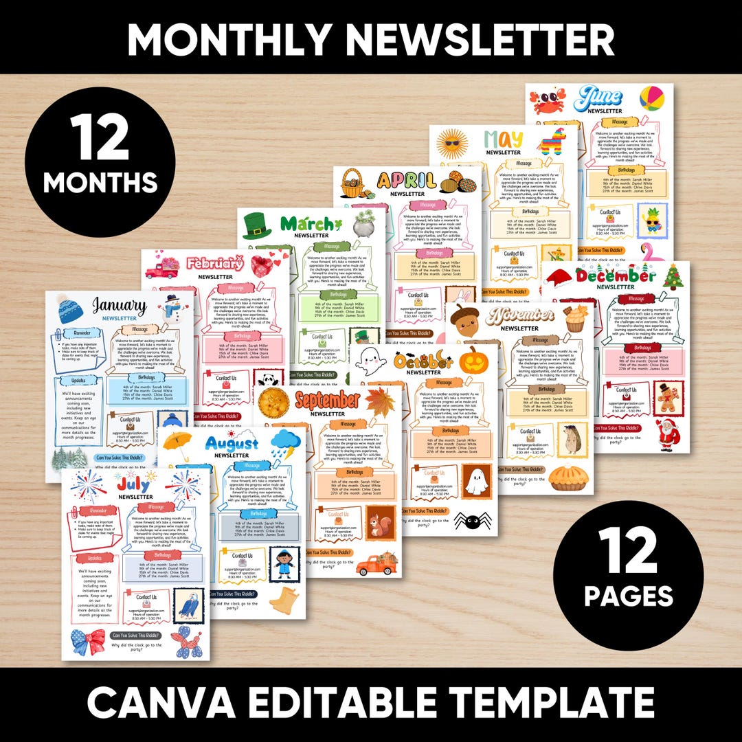 Monthly Class Room Newsletter Bundle Template, Daycare Newsletter ...