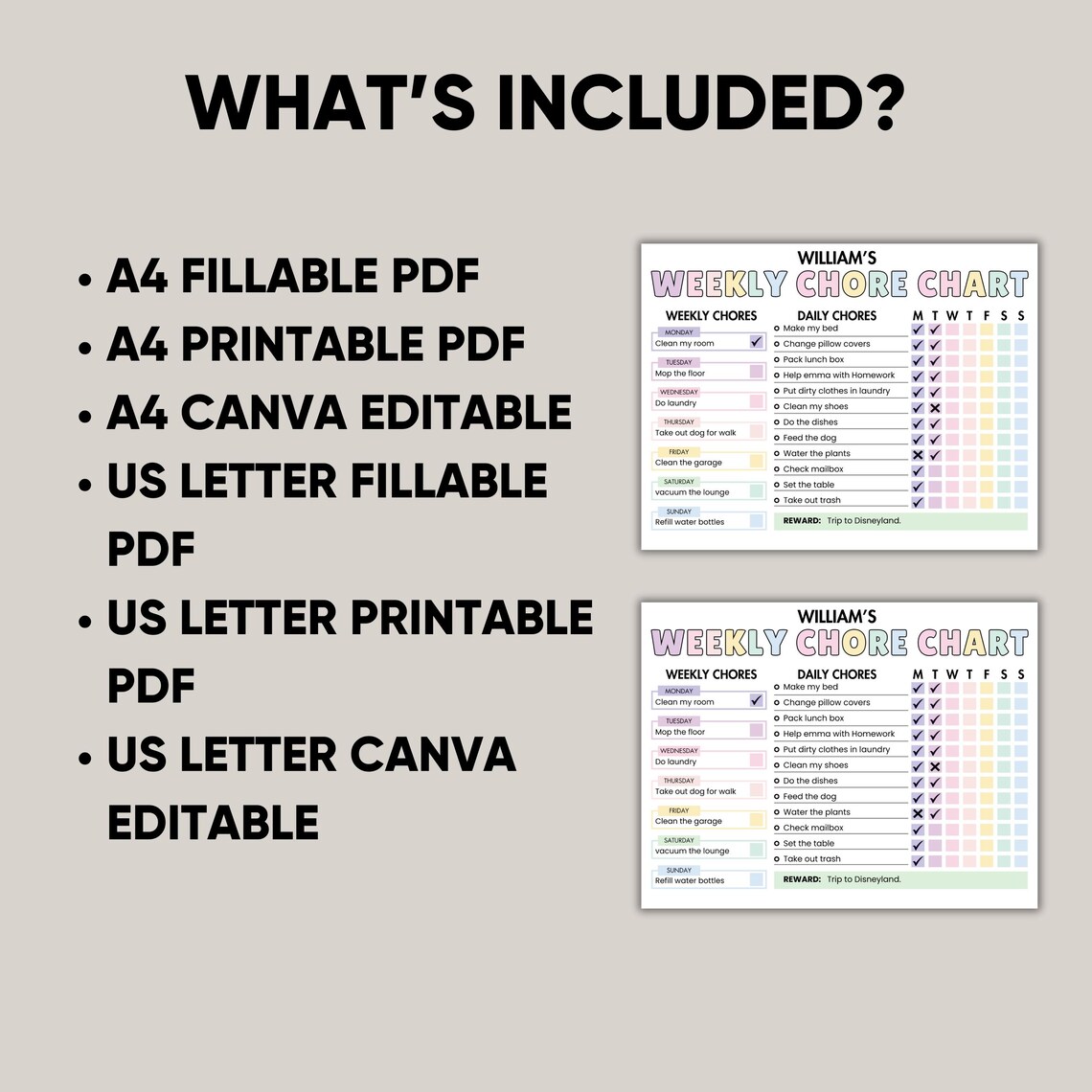 Editable Chore Chart for Kids | Printable | Kids Daily Weekly ...