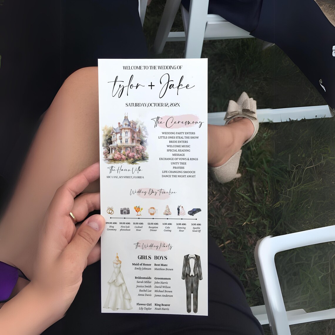 Infographic Wedding Program Template, Wedding Day Timeline Program Card ...