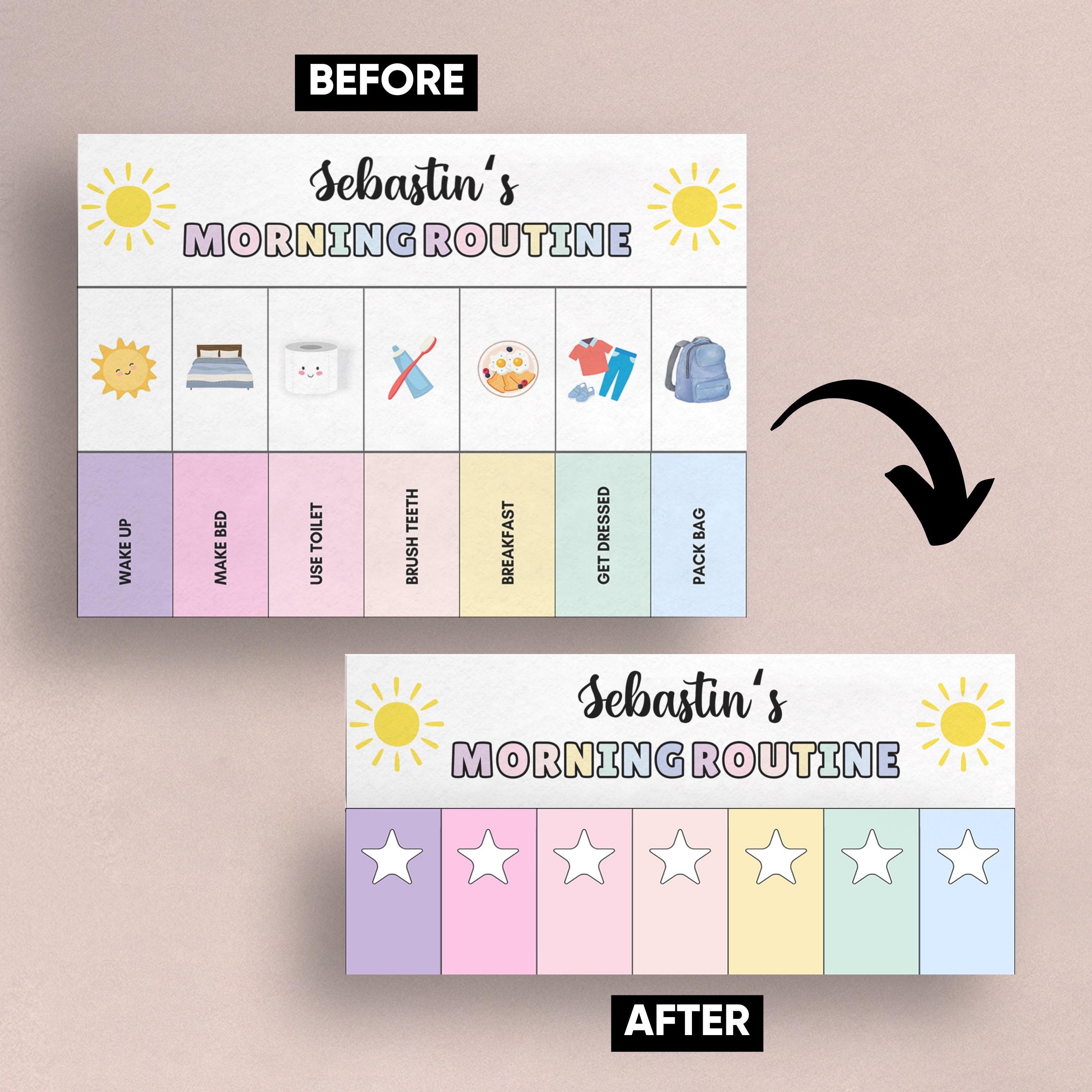 Kids Flip Routine Chart Editable Printable, Morning Evening Bedtime ...