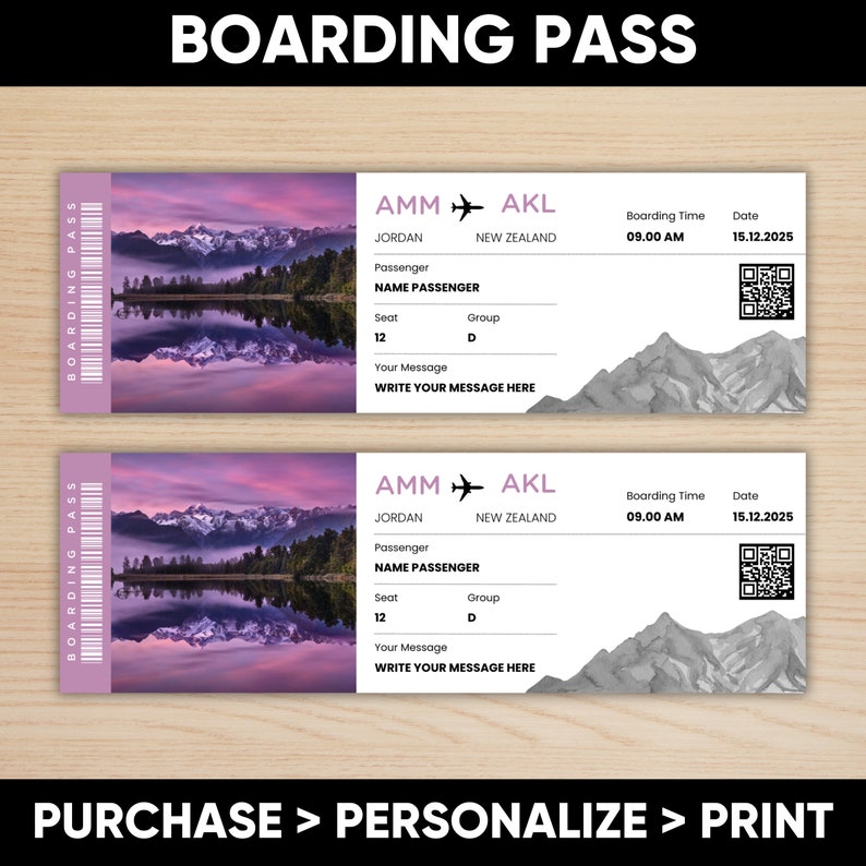 Editable Boarding Pass Template, Printable Personalized Airline Ticket ...