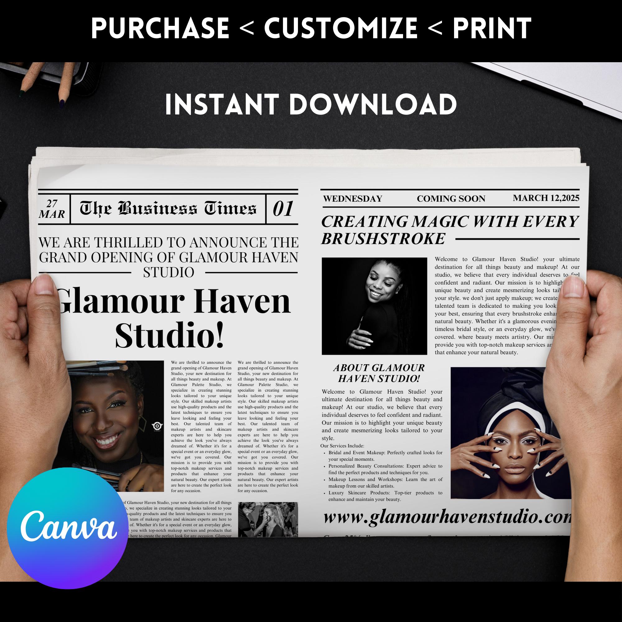 Canva Business Newspaper Template, Editable Large Newspaper ...
