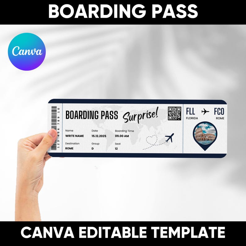 Editable Boarding Pass Template, Printable Personalized Airline Ticket ...